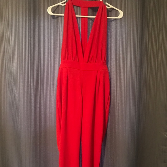 Boohoo Petite | Pants & Jumpsuits | Red Deep V Jumpsuit | Poshmark